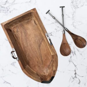 GUTE Rowboat Serving Bowl with a Pair of Wood Serving Utensils, Boat Salad Bowl approx. 16" L x 6" W x 5" H 50 fl. oz. Capacity (Wood with Oars)