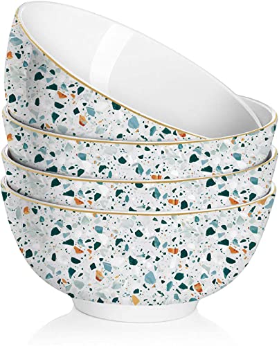 LEAZUL Ceramic Soup Bowls Cereal Bowl, 22 Ounce Bowls Set Chip Resistant Dishwasher & Microwave Safe Porcelain Bowls for Kitchen Terrazzo Marble Bowls for Cereal Soup Rice Pasta Salad Oatmeal Set of 4