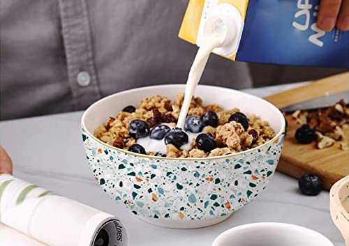 LEAZUL Ceramic Soup Bowls Cereal Bowl, 22 Ounce Bowls Set Chip Resistant Dishwasher & Microwave Safe Porcelain Bowls for Kitchen Terrazzo Marble Bowls for Cereal Soup Rice Pasta Salad Oatmeal Set of 4