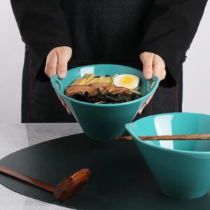 Sweejar Porcelain Ramen Bowls, Japanese Ramen Noodle Bowl with Chopsticks And Spoons, 25 oz Deep Bowl for Soup, Salad, Pho, Udon, Reactive Glaze, Set of 2 (Turquoise)