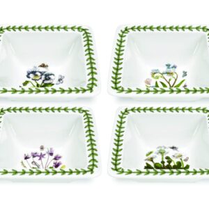 Portmeirion Botanic Garden Square Mini Bowls | Set of 4 Small Bowls with Assorted Motifs | 4 Inch | Made from Porcelain | Microwave and Dishwasher Safe