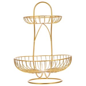 imikeya golden metal countertop wire fruit storage basket double layers desktop fruit bowl stand holder vegetables storage basin for kitchen