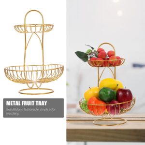 IMIKEYA Golden Metal Countertop Wire Fruit Storage Basket Double Layers Desktop Fruit Bowl Stand Holder Vegetables Storage Basin for Kitchen