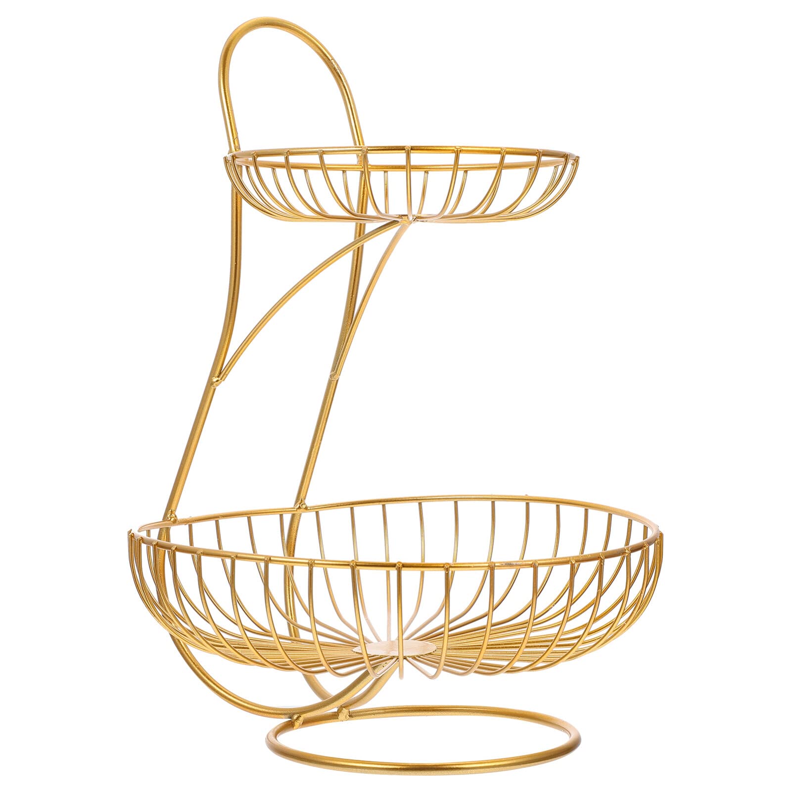 IMIKEYA Golden Metal Countertop Wire Fruit Storage Basket Double Layers Desktop Fruit Bowl Stand Holder Vegetables Storage Basin for Kitchen