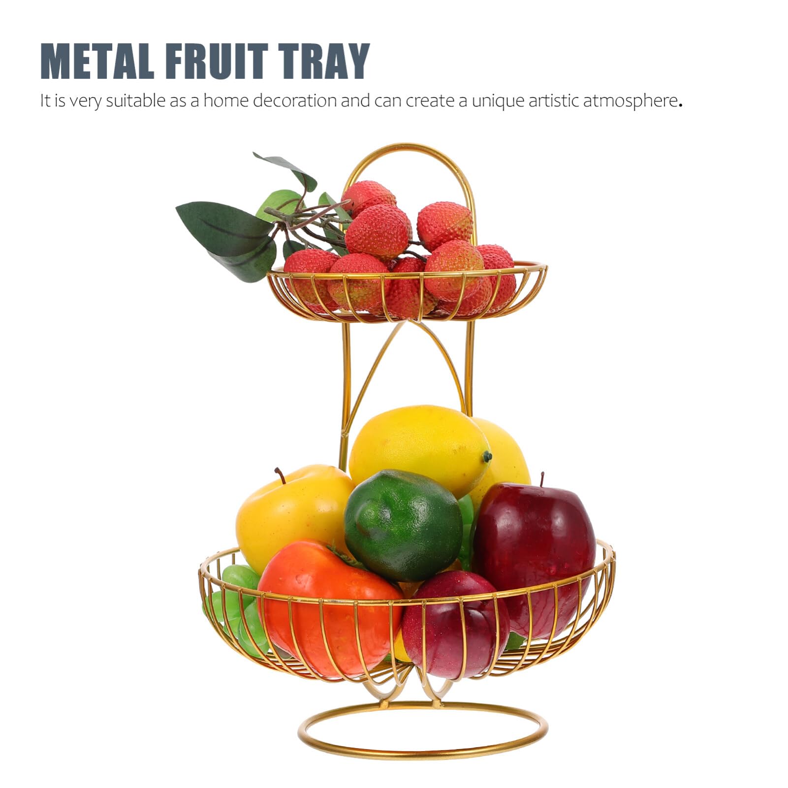 IMIKEYA Golden Metal Countertop Wire Fruit Storage Basket Double Layers Desktop Fruit Bowl Stand Holder Vegetables Storage Basin for Kitchen