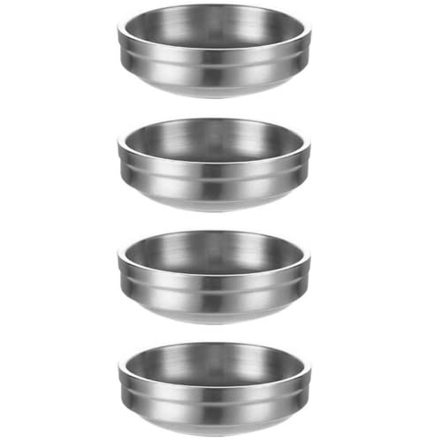 Lomoker 3.5" Double Wall Stainless Steel Soy Sauce Dishes, 3.5 Oz Small Dessert Bowls, Snack Bowls, Prep Bowls, Dipping Sauce Cups, Dishwasher Safe, Set of 4, Silver