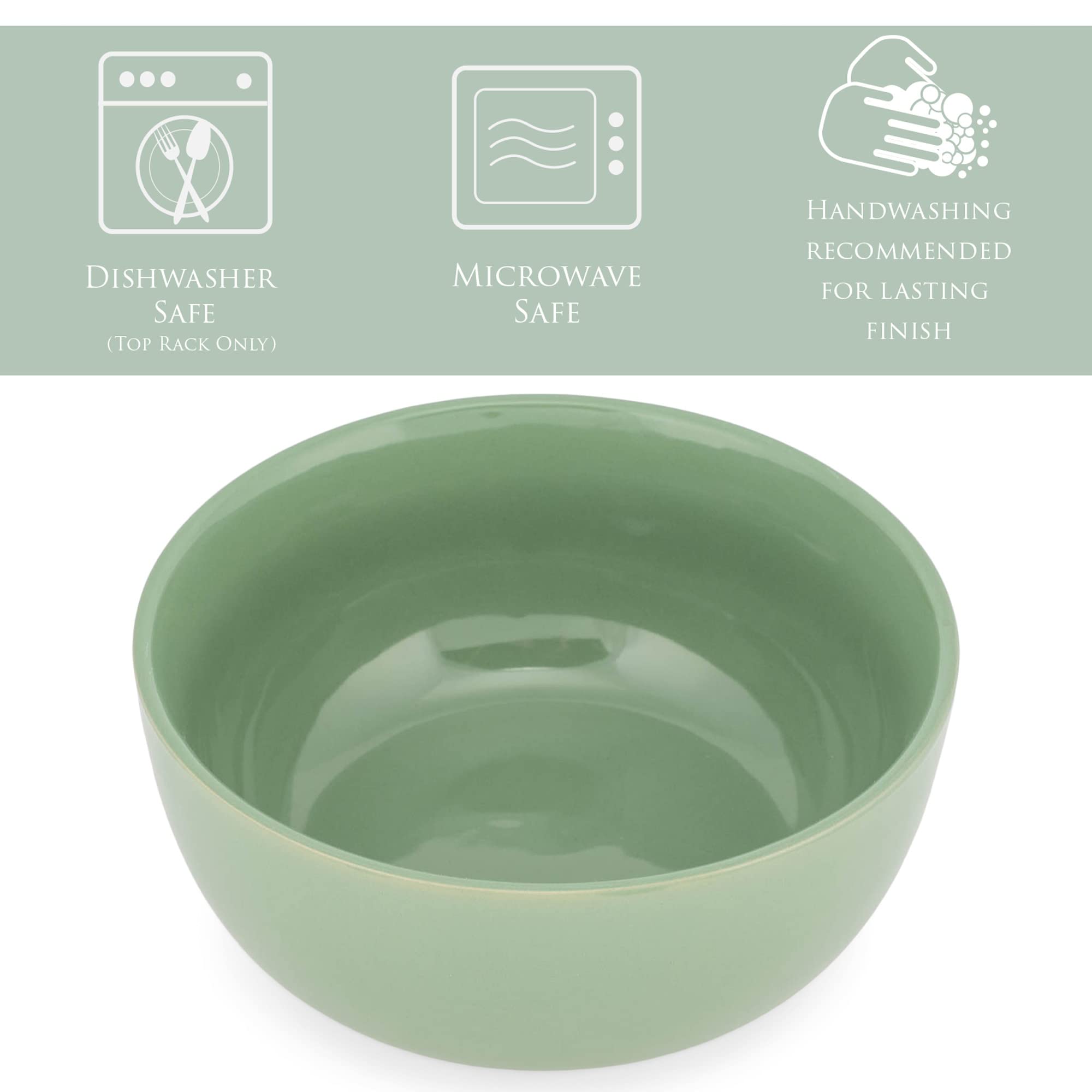 Elanze Designs Bistro Glossy Ceramic 6.5 inch Dinnerware Bowls Set of 4 - Perfect for Everyday uses from Soup, Pasta, Salad, Cereal, Ice cream, Ramen and Pho, Sage Green