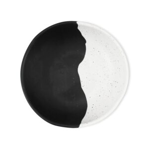 roro Handmade Ceramic Pasta Bowls - Set of 2, 7.5 Inch, Black & White Speckled Design, Yinyang Collection| Food-Safe, Lead-Free, Cadmium-Free | Unique Organic Freeform