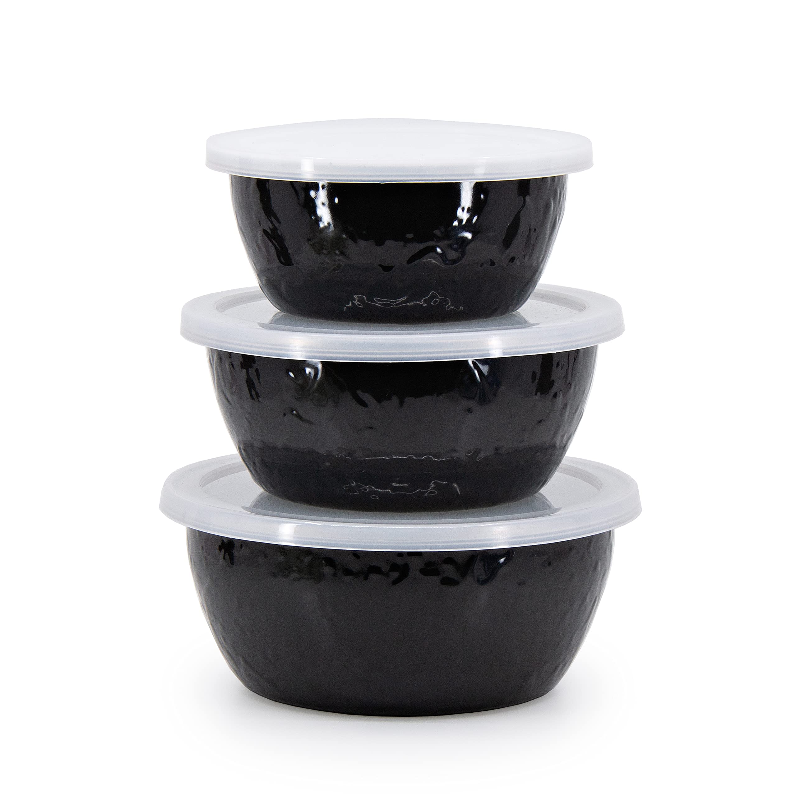 Golden Rabbit Enamelware - Solid Black Pattern - Set of 3 - Nesting Bowls