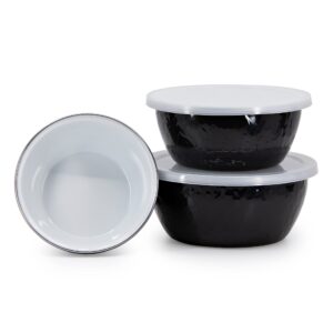 Golden Rabbit Enamelware - Solid Black Pattern - Set of 3 - Nesting Bowls