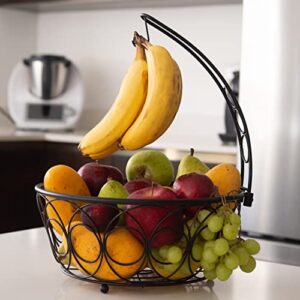 TutiFruti Fruit Bowl With Banana Holder, Fruits on Basket Do No Top Over, Conveniently Balanced, The Size and Color Your Family Expects. (Black Satin), 16X12.