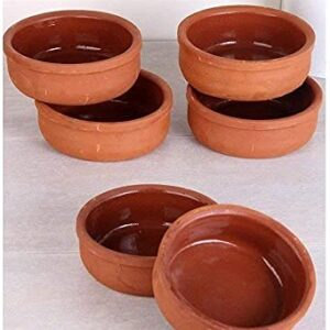 Hitit Terra -Bowl (6 Pieces) Mini Prep Clay Cooking Pots Delicious Desserts and Meals - Turkish Earthenware -Terracotta Cookware