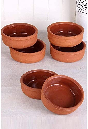 Hitit Terra -Bowl (6 Pieces) Mini Prep Clay Cooking Pots Delicious Desserts and Meals - Turkish Earthenware -Terracotta Cookware