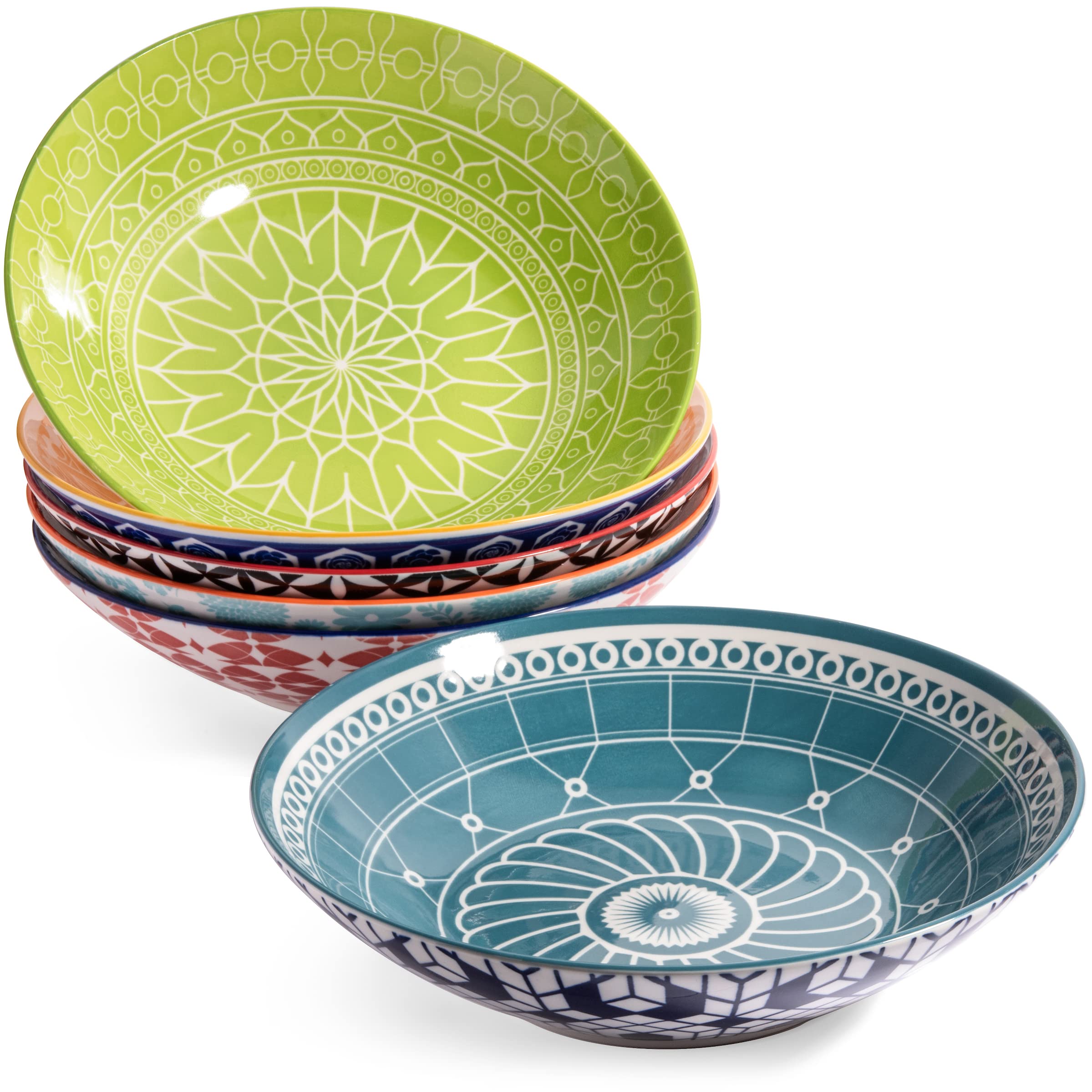 Annovero Bundle -, Pasta Bowls. Cute and Colorful Porcelain Dishes for Kitchen, Microwave and Oven Safe. Bundle