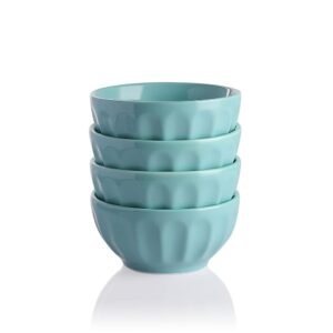 sweejar ceramic fluted bowls, soup bowls set, 17 oz portion control bowls for ice cream, dessert, cereal, fruit, salad, pasta, dishwasher & microwave safe - set of 4 (turquoise)