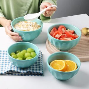 Sweejar Ceramic Fluted Bowls, Soup Bowls Set, 17 OZ Portion Control Bowls for Ice Cream, Dessert, Cereal, Fruit, Salad, Pasta, Dishwasher & Microwave Safe - Set of 4 (Turquoise)