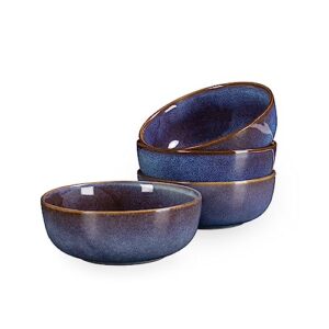 henten home ceramic cereal bowl set, 25 oz salad bowls set of 4, porcelain oatmeal bowls for kitchen, serving soup bowls, reactive glaze, fruit, oven, microwave, dishwasher safe (deep blue)