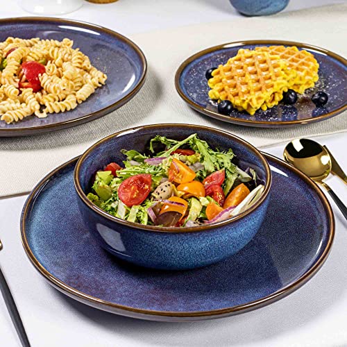 Henten Home Ceramic Cereal Bowl Set, 25 OZ Salad Bowls Set of 4, Porcelain Oatmeal Bowls for Kitchen, Serving Soup Bowls, Reactive Glaze, Fruit, Oven, Microwave, Dishwasher Safe (Deep Blue)