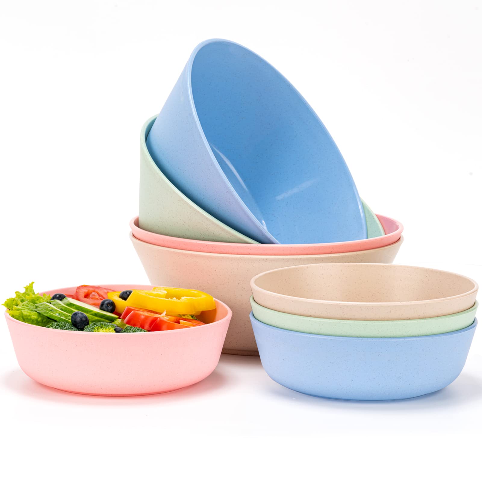 DYB DONGYONGBAO Unbreakable Plastic Cereal Bowl 60 oz And 20 oz, Wheat Straw Bowl Set of 8, Microwave And Dishwasher Safe for Cereals, Salads, Soups, Snacks. Great for Adults And Kids.…