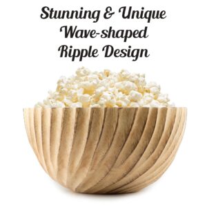 Tapeera Wooden Salad Bowl Large Serving - Hand Carved Mango Wood Fruit Bowl 10" Diameter x 5" H - Wave Design Popcorn Bowl - Large Salad Serving Bowl - Big Wooden Bowl For Food - Decorative Bowl