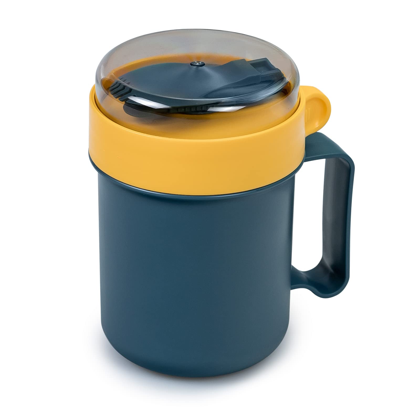 Chiir Microwave Soup Mugs with Lids, Microwave Safe Mug for Ramen Noodles, Soup, Beverages, 17.63 Ounces, 2-Tone, Yellow, Navy