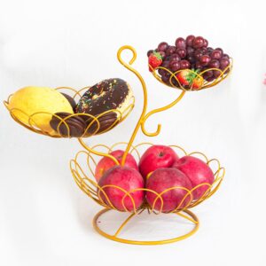 vytaco flower fruit basket, 3 tier fruit basket bowl vegetable organizer for kitchen, metal wire vegetable produce storage baskets for kitchen, detachable vegetable storage，fashion fruit bowl (yellow)