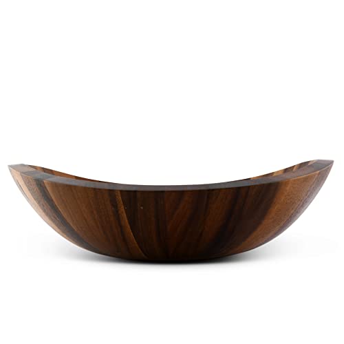 Arthur Court Acacia Wood Salad Serving Bowl for Fruits or Salads - Modern Centerpiece Bowl 11 Inch Diameter 4 inch Tall - Mid Century