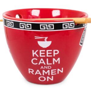 Boom Trendz Bowl Bop Keep Calm And Ramen On Japanese Dinner Set | 16-Ounce Bowl, Chopsticks