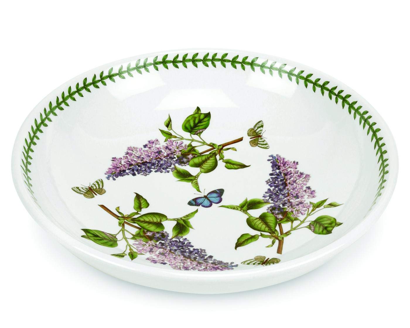 Portmeirion Botanic Garden Low Fruit Bowl | 13 Inch Pasta Bowl with Lilac Motif | Made in England from Fine Earthenware | Microwave and Dishwasher Safe