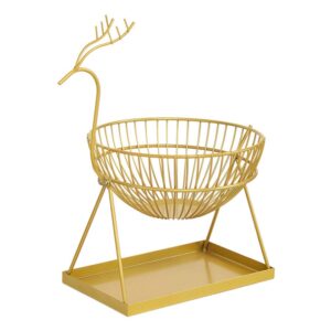 besportble 1pc deer double layer fruit basket fruit serving basket dry fruit holder thank you bags wire fruit basket fruits metal baskets tabletop decor iron household fruit dish