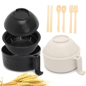 2 sets microwave ramen bowl set with handle lid ramen cooker ramen noodle bowl with chopsticks spoon fork college dorm room apartment essentials, dishwasher safe, bpa free