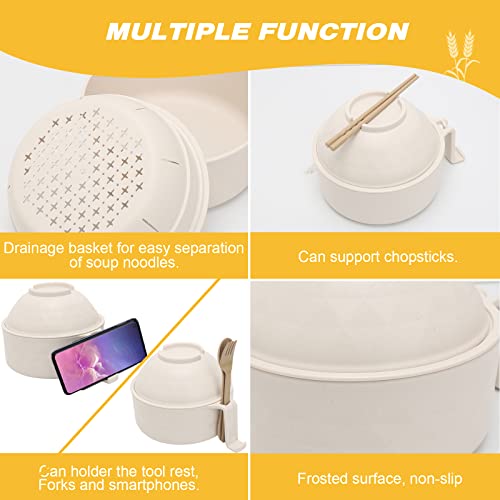 2 Sets Microwave Ramen Bowl Set with Handle Lid Ramen Cooker Ramen Noodle Bowl with Chopsticks Spoon Fork College Dorm Room Apartment Essentials, Dishwasher Safe, BPA Free