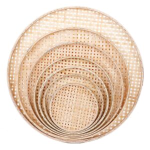 TimesFriend 100% Handwoven Flat Wicker Round Fruit Basket Woven Food Storage Weaved Shallow Tray Organizer Holder Bowl Decorative Rack Display Wall Hanging Decor for Kitchen (18cm/7", Square White)