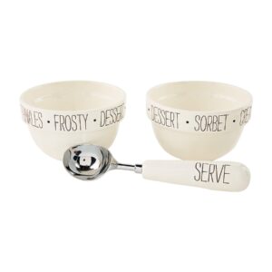 mud pie bistro ice cream gift set, bowl 3" x 5" dia | scoop 8", white