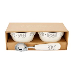 Mud Pie Bistro Ice Cream Gift Set, bowl 3" x 5" dia | scoop 8", White