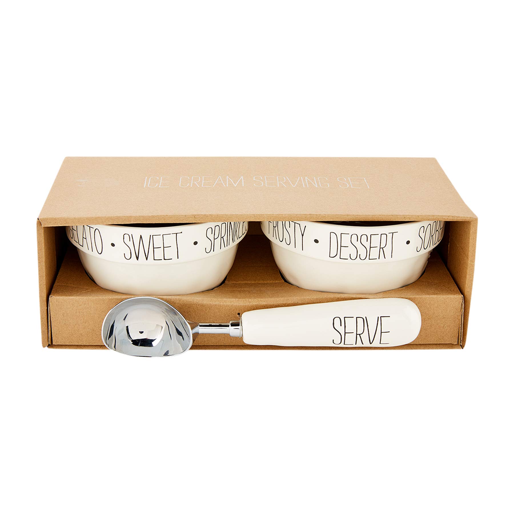 Mud Pie Bistro Ice Cream Gift Set, bowl 3" x 5" dia | scoop 8", White