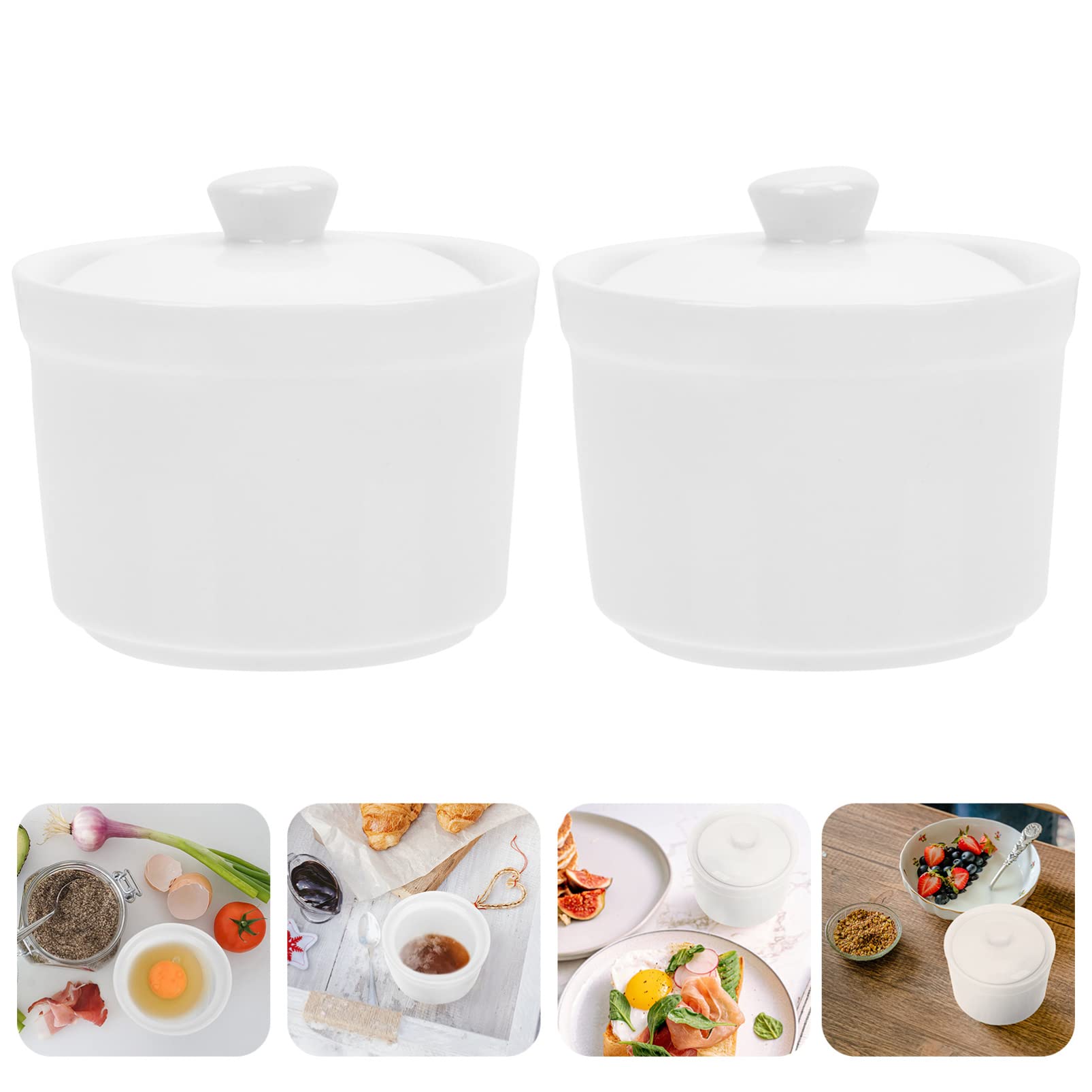 Angoily 2pcs White Ceramic Stew Pot with Lid 3. 5 Inch Porcelain Steaming Cup Small Steaming Cup Soup Noodle Bowl Stockpot Cookware for Egg Custard Medicinal and Birds Nest