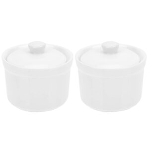 Angoily 2pcs White Ceramic Stew Pot with Lid 3. 5 Inch Porcelain Steaming Cup Small Steaming Cup Soup Noodle Bowl Stockpot Cookware for Egg Custard Medicinal and Birds Nest