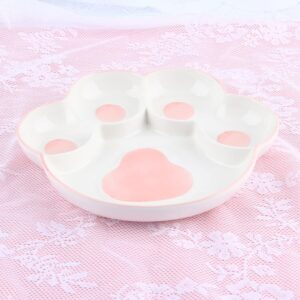 HOKMOKQOK Porcelain Divided Serving Dishes,Ceramics Cat Paw Relish Tray,Candy bowl,Cute Compartment Serving Bowls for Party Christmas Perfect for Chips and Dip, Veggies, Candy and Snacks Pink 8.5inch