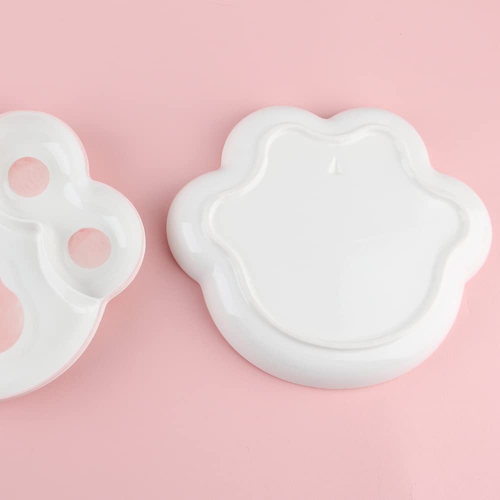 HOKMOKQOK Porcelain Divided Serving Dishes,Ceramics Cat Paw Relish Tray,Candy bowl,Cute Compartment Serving Bowls for Party Christmas Perfect for Chips and Dip, Veggies, Candy and Snacks Pink 8.5inch