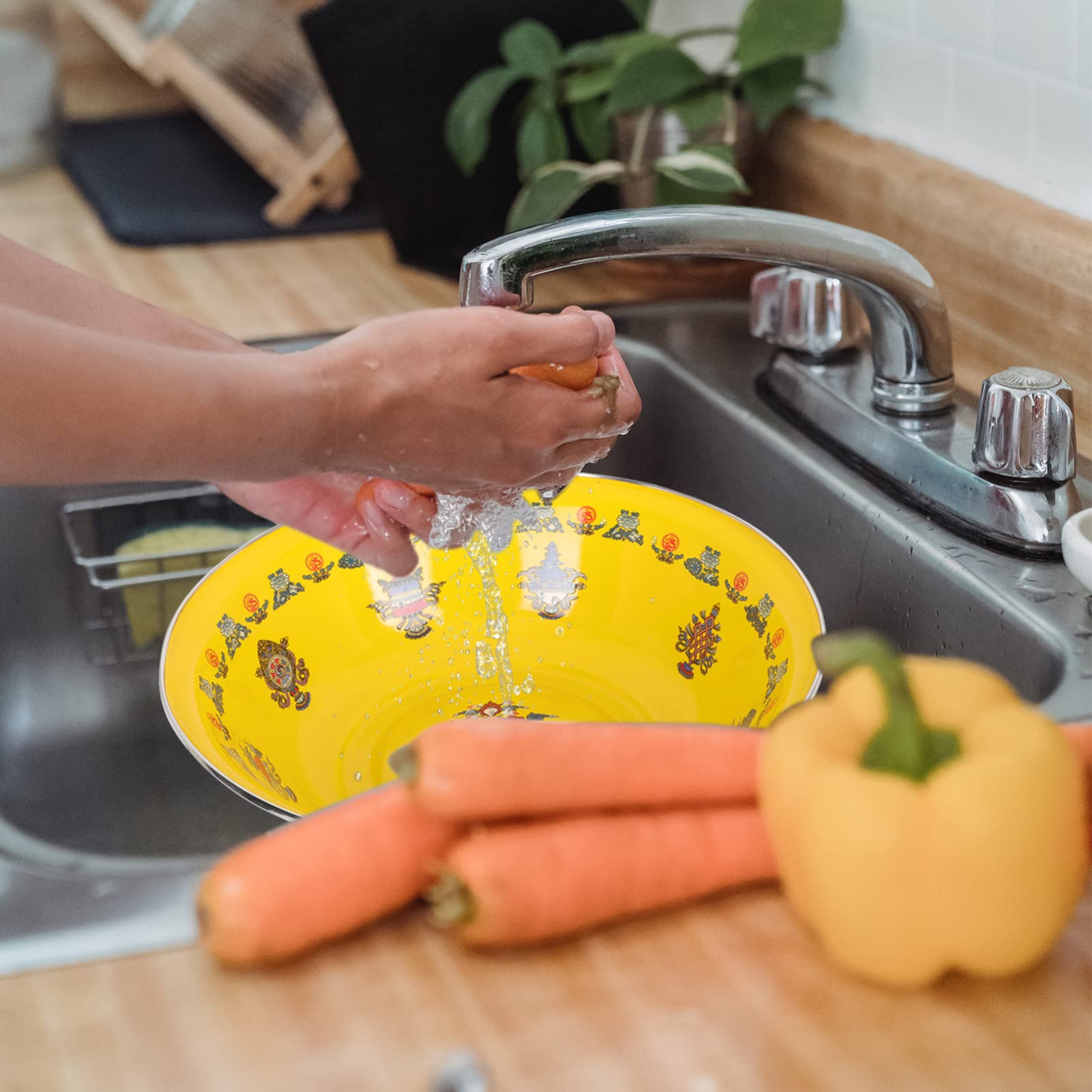 DOITOOL Vintage Mixing Bowl Enamel Bowl Vintage Enamelware Salad Mixing Bowl Enamel Washing Basin Vintage Soup Basin Soup Bowl Round Serving Tray for Home