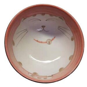 JapanBargain 2484, Japanese Porcelain Soup Bowl for Dinner Lunch Rice Poke Donburi Udon Ramen Noodle Pasta Cereal Maneki Neko Smiling Lucky Cat Pattern for Cat Lovers Made in Japan, 6.25-inch, Pink