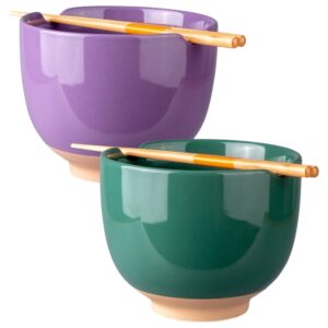 gbhome ceramic ramen bowls with chopsticks, cute japanese ramen bowls set of 2 for ramen,soup,pho,noodles, house-warming wedding birthday gift, microwave & dishwasher safe, 20 ounces