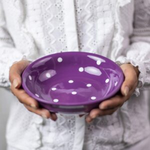 City to Cottage Handmade Purple And White Pottery Polka Dot Glazed 7.3inch/18.5cm, 14oz/400ml Salad, Pasta, Fruit, Cereal, Soup Bowl | Unique Ceramic Dinnerware, Housewarming Gift