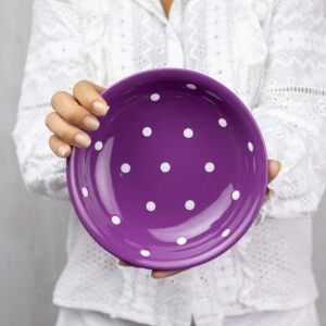 City to Cottage Handmade Purple And White Pottery Polka Dot Glazed 7.3inch/18.5cm, 14oz/400ml Salad, Pasta, Fruit, Cereal, Soup Bowl | Unique Ceramic Dinnerware, Housewarming Gift