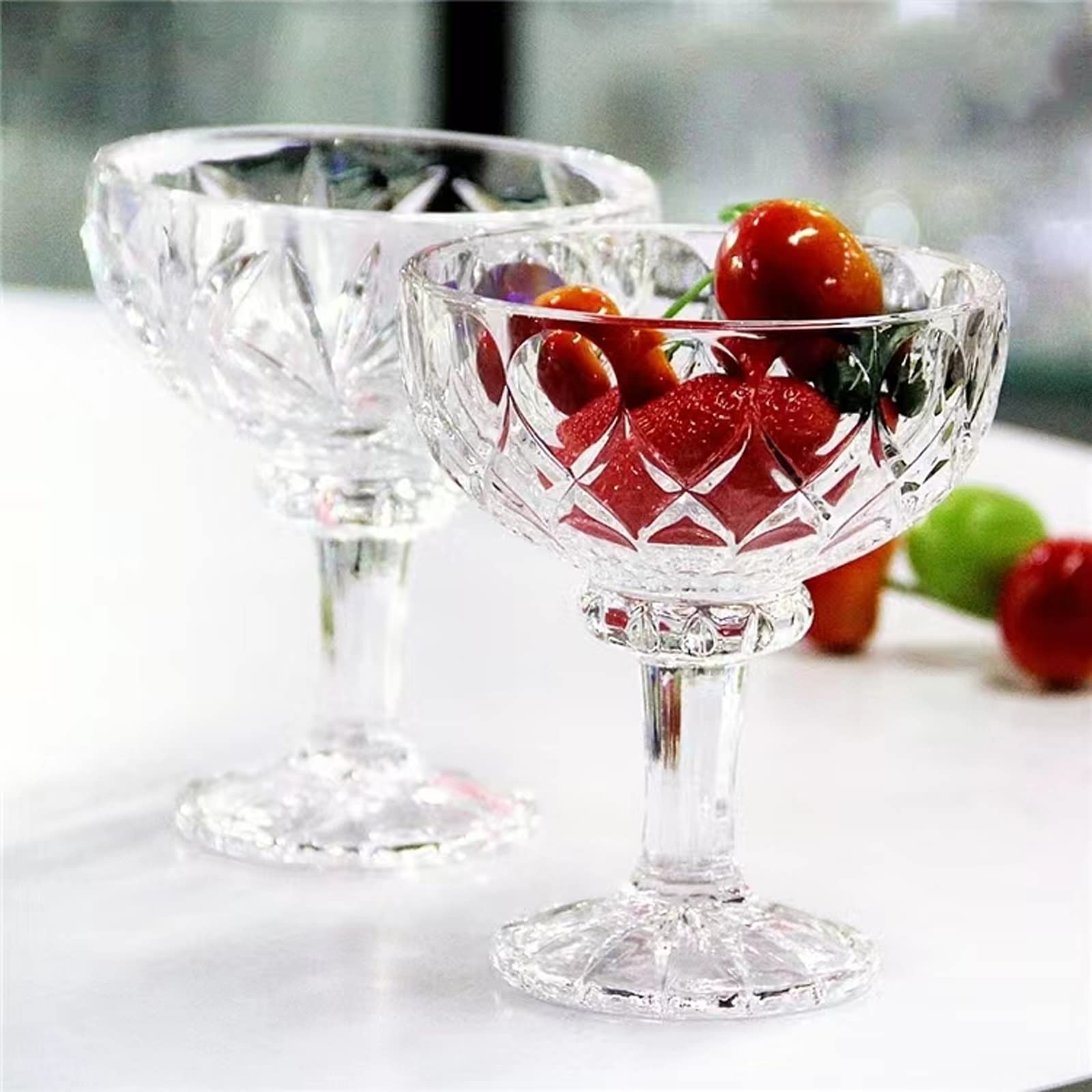 StarLuckINT 3pcs Glass Ice Cream Bowls, 8oz Clear Footed Dessert Bowls, Crystal Thick Sundae Cups, for Dessert, Snack, Salad, Pudding, Cocktail, Fruit Holiday Party (Color : Flowers)