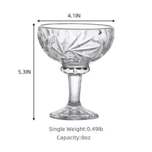 StarLuckINT 3pcs Glass Ice Cream Bowls, 8oz Clear Footed Dessert Bowls, Crystal Thick Sundae Cups, for Dessert, Snack, Salad, Pudding, Cocktail, Fruit Holiday Party (Color : Flowers)