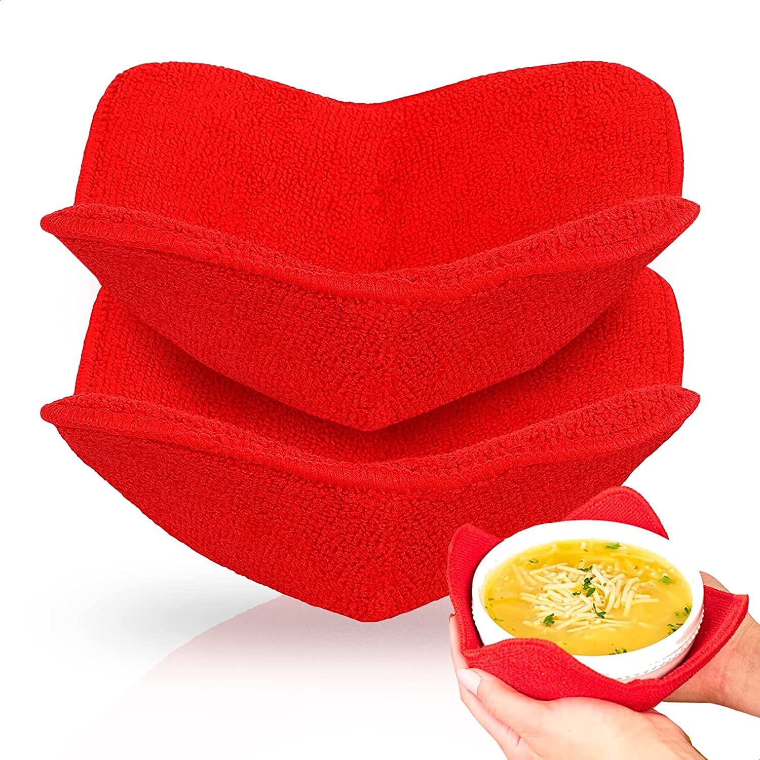 ULVEOL Set of 2 Red Microwave Bowl Cloth Hot Pads Pot Holders Hot Pad Pot Holder Microwavable Bowl Cozies for Food, Ooma, Ramen Bowl Cozy or Soup Koozie, Good Kitchen Accessories, Gadgets