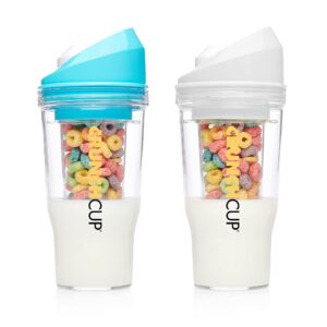 crunchcup bundle & save 15% on two portable cereal tumblers - no spoon, no bowl, it's cereal on the go [blue & white]