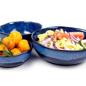 EWEIGEER Creative Kiln Variant Ceramic Salad Pasta Serving Bowl Cereal Snack Dessert Porcelain Bowls Set of 3.Small Medium and Large